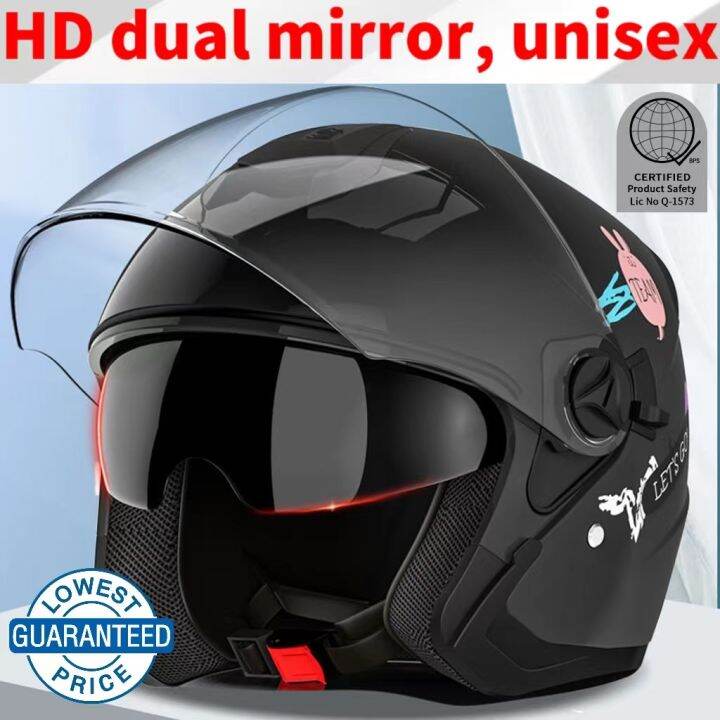 Unisex Motorcycle Double Mirror Half Face Helmet | Lazada PH