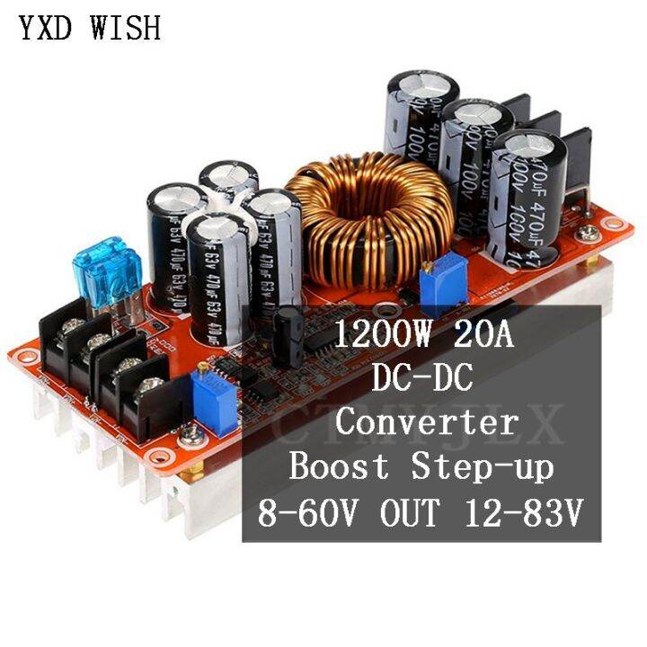 20A 1200W DC DC Boost Converter Step Up Power Supply 8-60V to 12-83V ...