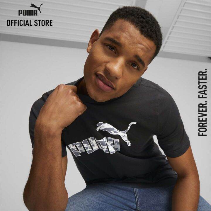 PUMA BASICS - เสื้อยืดผู้ชายลายกราฟิก Summer Splash สีดำ - APP ...