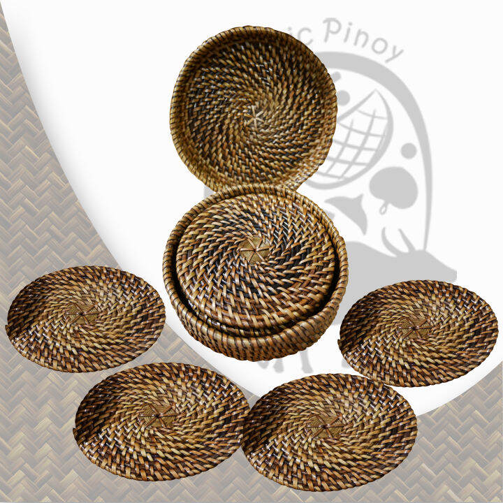 Set of 6 Round Nito Coasters with Nito Box | Mug and Glass Coasters ...