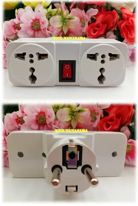 Toshino ปลั๊กแปลง2ช่องขายุโรป เกาหลี มี Switch รุ่นTW2-EU | Lazada.co.th