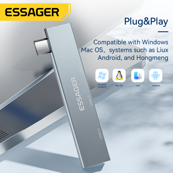 Essager 3 In 1 Usb C Hub High Speed 3 Ports Type C To Usb 3 0 Multi