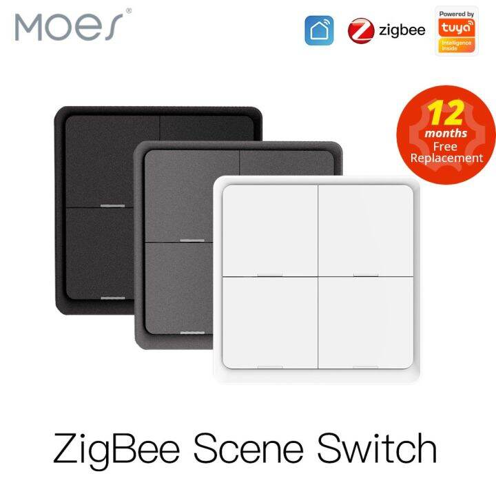 MOES 4 Gang Tuya ZigBee Wireless 12 Scene Switch Push Button Controller ...