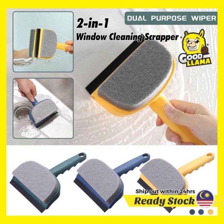 GOOD LLAMA 2-in-1 Window Glass Cleaner Scraper Sponge Doubled Sided ...