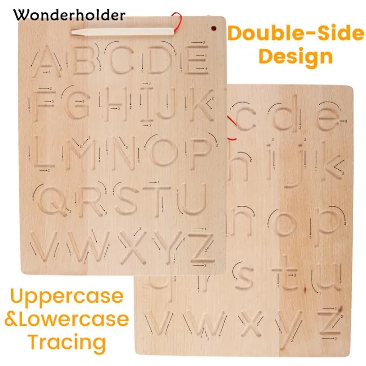 Kids Early Educational Alphabet Groove Board Montessori Wooden Alphabet ...