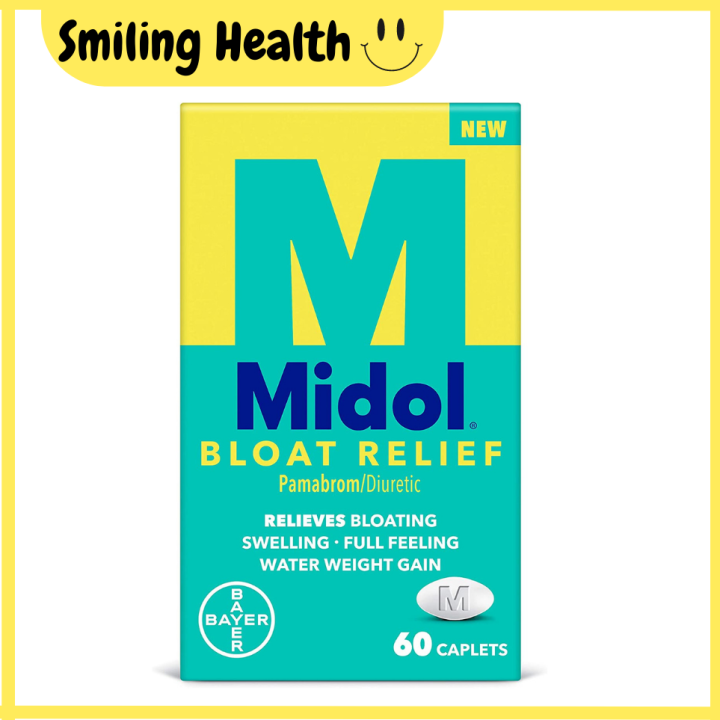 Midol Bloat Relief Pamabrom / Diuretic for Swelling Full Feeling Water Weight Gain (60 Caplets ...