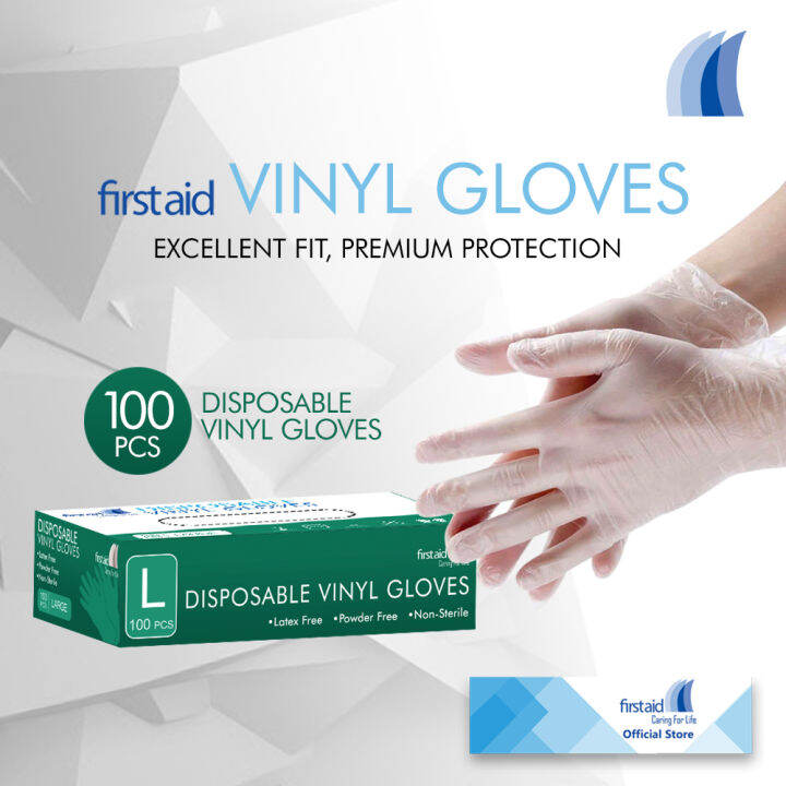 First Aid Vinyl Examination Disposable Vinyl Gloves 100pcs (Clear White ...