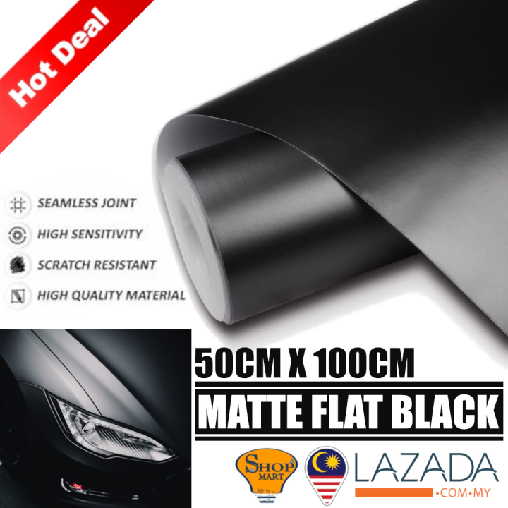50CM X 100CM Car Vinyl Wrap Sticker Flat Black Matte Flat Black ...