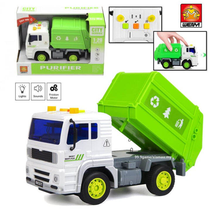 Garbage Truck Toys, Friction-Powered Trash Truck Toys with Light and ...