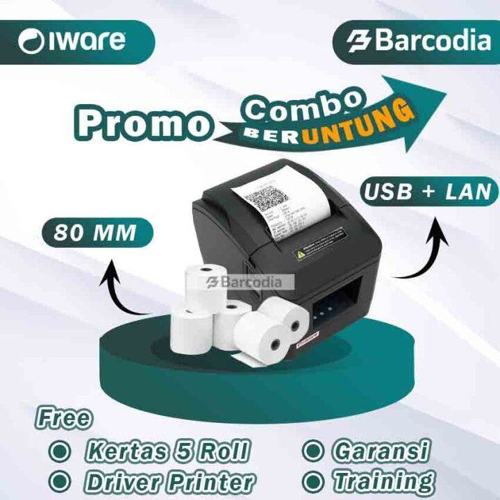FREE 5 ROLL KERTAS THERMAL Printer Kasir Thermal 80mm IWARE D260UL Auto ...