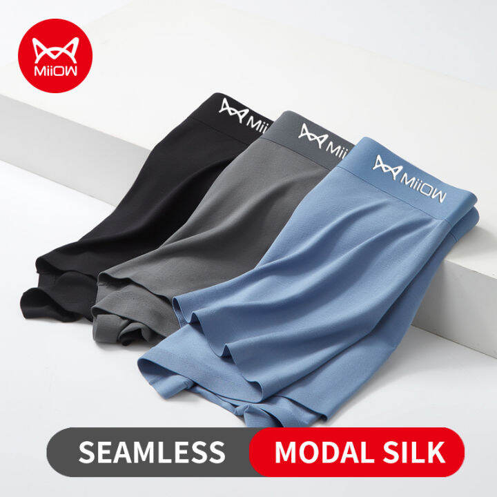 MiiOW 3 Pcs 80 นับ Modal เซ็กซี่ชายกางเกงบ็อกเซอร์กางเกงขาสั้นผ้าไหม Crotch Man ชุดชั้นในนักมวย ...