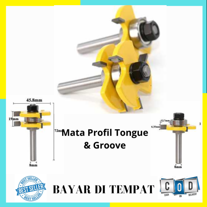 Mata Profil Tongue & Groove Router Trimmer Panel Sambung Kayu Jointing ...