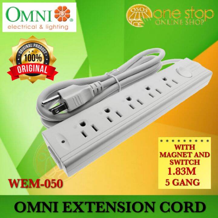 Omni Extension Cord Set w/ Magnet & Switch 5 Gang 1.83 meter wire - WEM ...