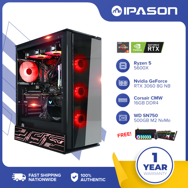 Ipason Gaming PC Ryzen 5 5600X Nvidia Geforce RTX 3060 Redon RX6700XT Graphics Cards 16GB RGB ...