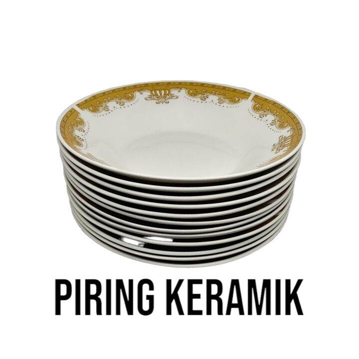 piring keramik motif batik mahkota bahan keraik beling | Lazada Indonesia