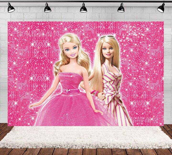 Barbie Princess pink Birthday theme backdrop banner party decoration ...