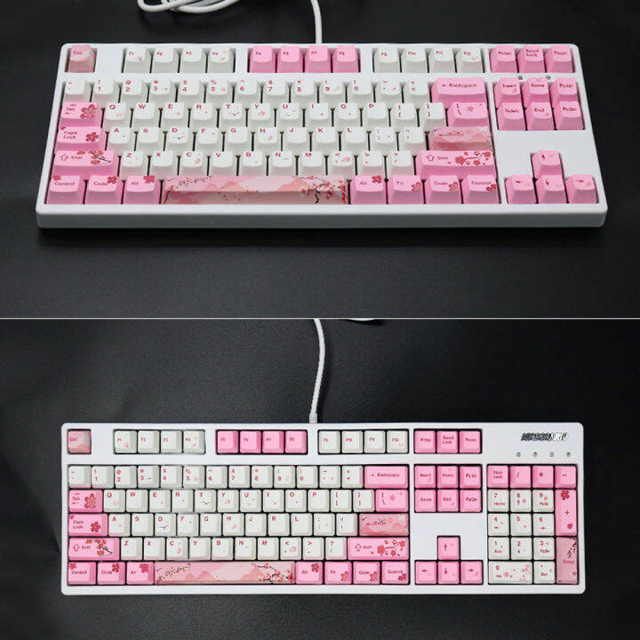 【CW】Mechanical Keycap Sakura Pink PBT 104 Key 5 Sides Dye Sublimated ...