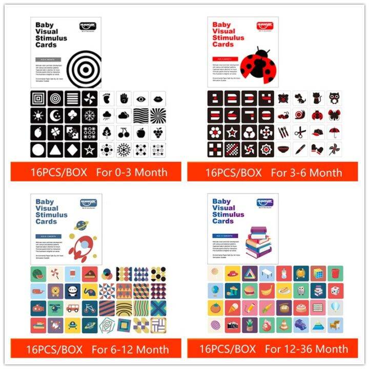 Montessori Baby Black White Flash Cards Toys Sensory Visual Stimulation ...