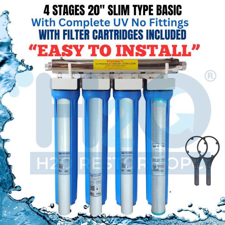 Water Filter 4 Stages 20" Slim Type H2O RESTORE Basic with 6GPM UV ...