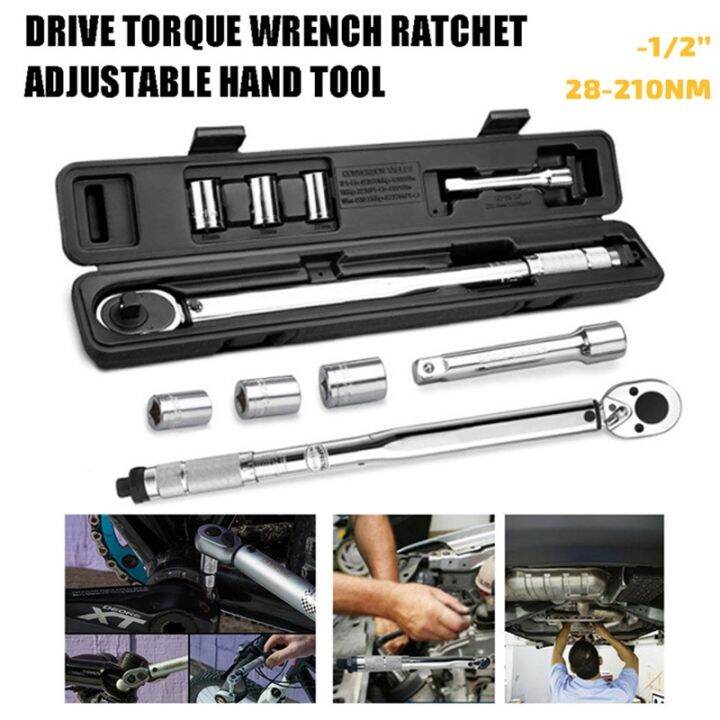 Adjustable 1/2" Drive Click Type Torque Wrench Hand Tool 28-210 N.m ...