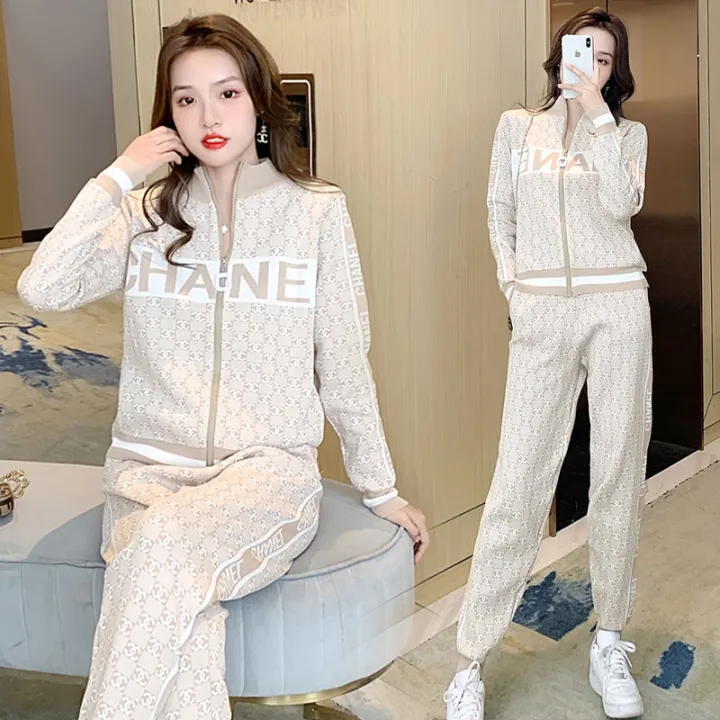 Chanels เสื้อโค้ท2022ฤดูใบไม้ผลิและฤดูใบไม้ร่วงใหม่ชุดคาร์ดิแกนถักกางเกง2ชิ้นชุดกีฬาแฟชั่น ...