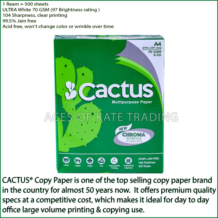 Cactus A4 Multipurpose Paper - 70GSM Sub20 | Lazada PH
