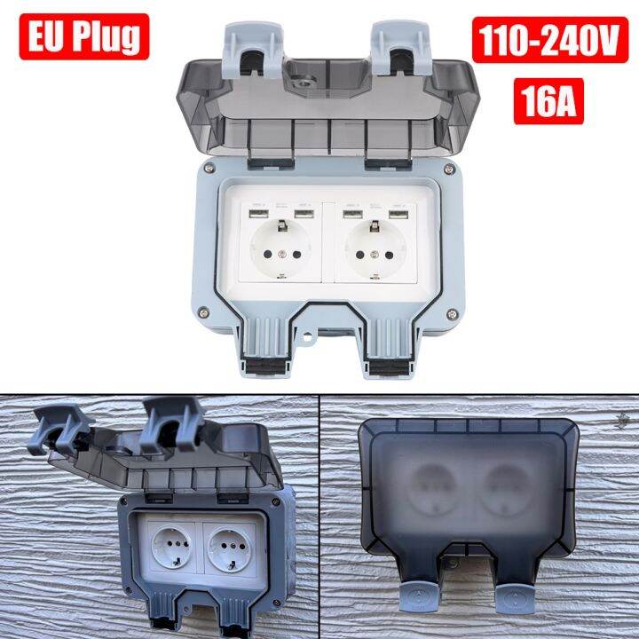 ∏ ﹉ Double EU Socket IP66 Weatherproof Outdoor Wall Power Socket for ...