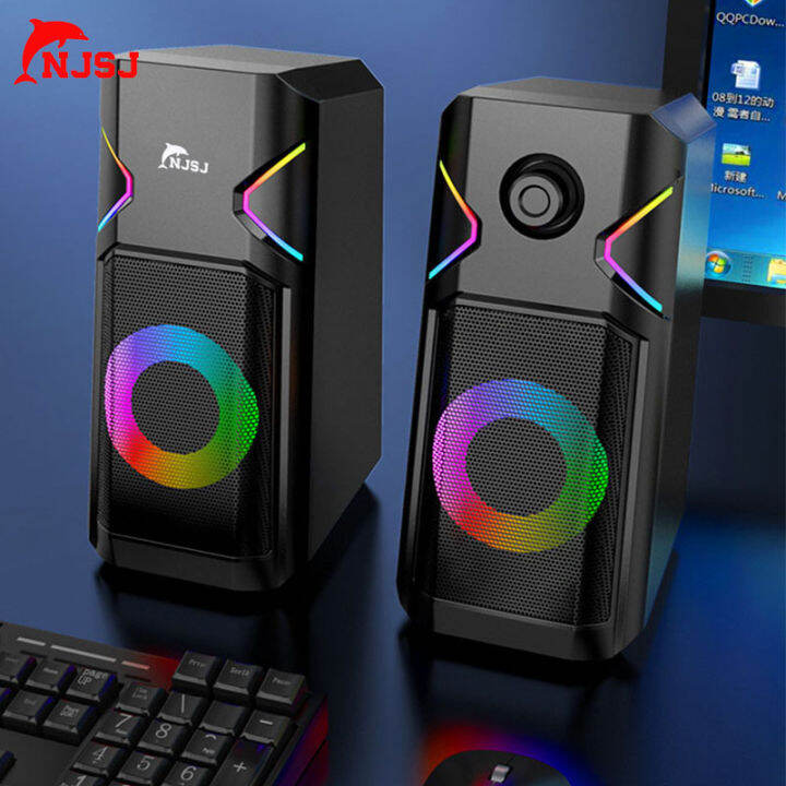 NJSJ Computer Speakers 2.0 Stereo Volume Control with RGB Light USB ...