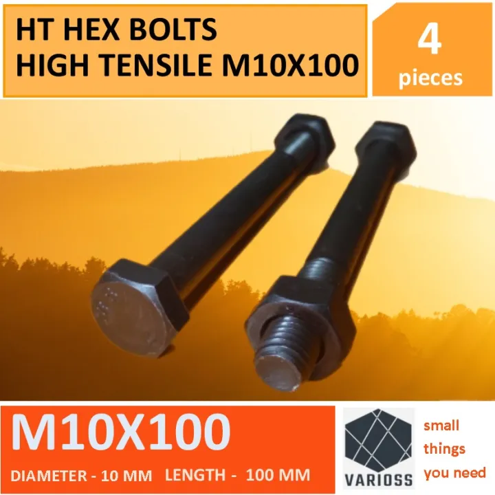 High Tensile Hex Bolts M10x100 - 4 pcs., 10 mm diameter x 100 mm length ...
