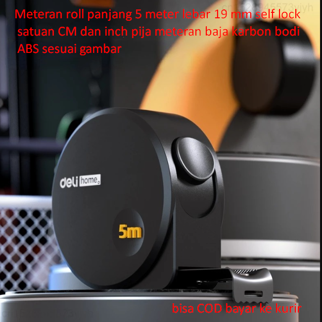 Meteran roll panjang 5 meter lebar 19 mm self lock satuan CM dan inch ...