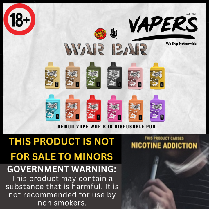 [AUTHENTIC] Demon Vape War Bar Disposable Pod 9500 Puffs 550mAh 50 MG ...