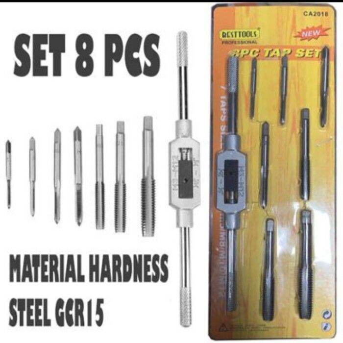 Mata Tap Set 8 pcs, hand drill tap, mata bor pembuat ulir drat baut ...