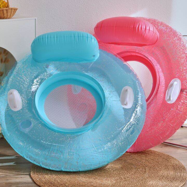 Blue Pink Transparent Sequins Swimming Float Air Cushion with Handle ...