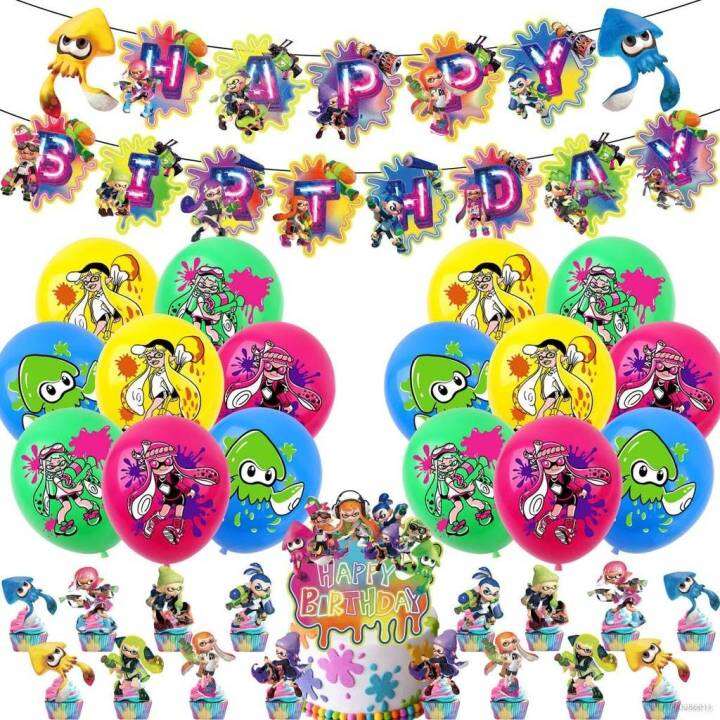 Kira Splatoon 3 Theme kids birthday party decorations banner cake ...