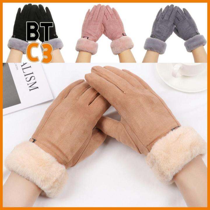 BTC3 ฤดูหนาว กันลม สีลูกกวาด อุ่นให้ข้น ถุงมือขนเทียม ถุงมือขับรถเล่นสกี ถุงมือผ้าแคชเมียร์ หน้า ...