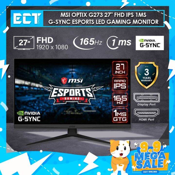 MSI Optix G273 27" FHD (1920 x 1080) IPS 1ms 165Hz G-Sync eSports LED Gaming Monitor (DP,HDMI ...