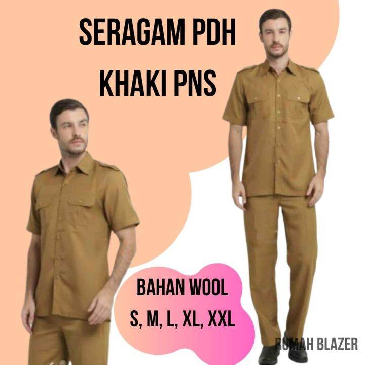 Seragam PDH PNS Pemda Pria Khaki Keky Cokelat Bahan Wool | Lazada Indonesia