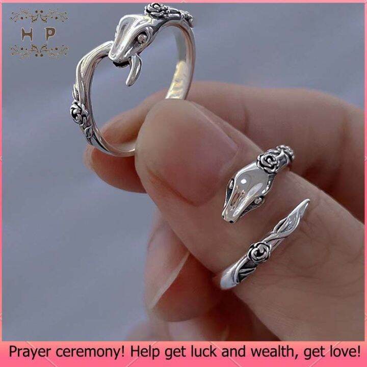 HP-S925เงินสเตอร์ลิงงูแหวนสุภาพสตรีแฟชั่นบุคลิกภาพกุหลาบแหวนมงคลโอนโชคดีพระเครื่องแหวนสำหรับ ...
