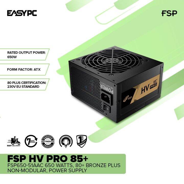 EasyPC FSP HV PRO 85 FSP650-51AAC 650 watts 80 Bronze Non-Modular Power ...