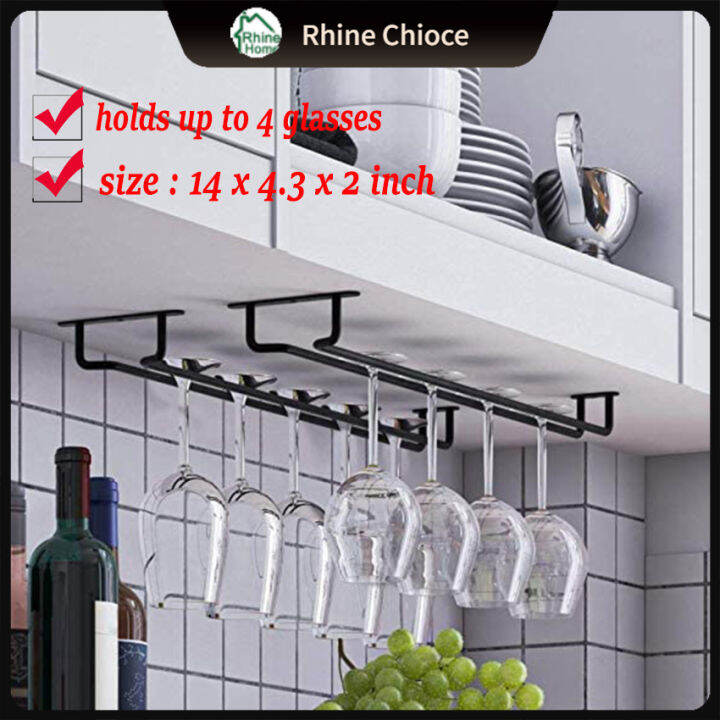 【1/2PCS】14-Inch Black Wine Glass Rack, Under Cabinet Wine Glass Holder ...