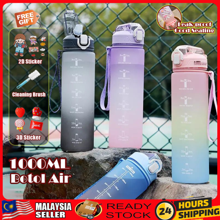 1000ml Botol Air Viral With Straw 6xGradient Colour 3xFree Gifts Cute ...