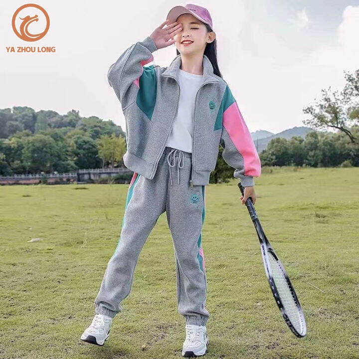YA ZHOU ชุดกีฬานักเรียนหญิงยาวชุดผสมเสื้อแจ็คเก็ตและกางเกง | Lazada.co.th