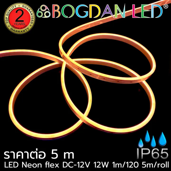LED NEON FLEX, 12V 12W/ 1เมตร สีวอร์มไวท์ 6x12mm ยาว 5 เมตร กันน้ำ IP65 ...