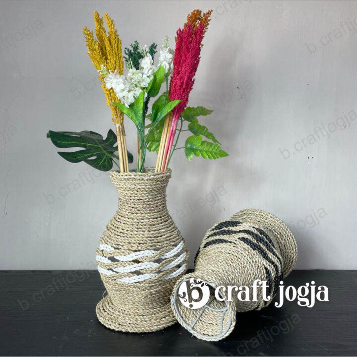 Guci Vas Bunga Anyaman Seagrass Tempat Bunga Kering Dekorasi Rumah ...