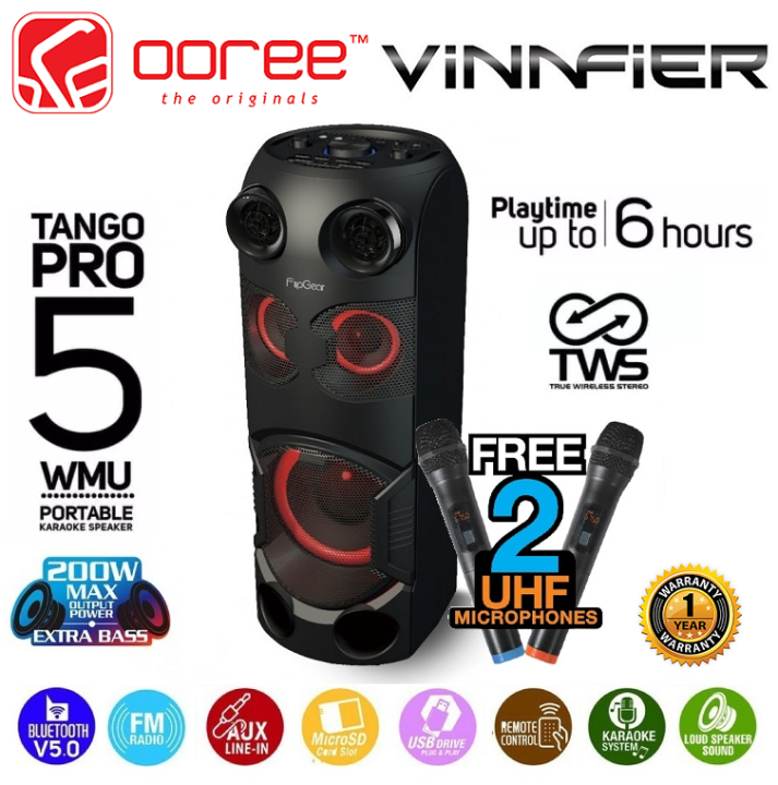VINNFIER FLIPGEAR TANGO PRO 5 WMU BLUETOOTH PORTABLE KARAOKE SPEAKER WITH FREE 2 UHF WIRELESS ...