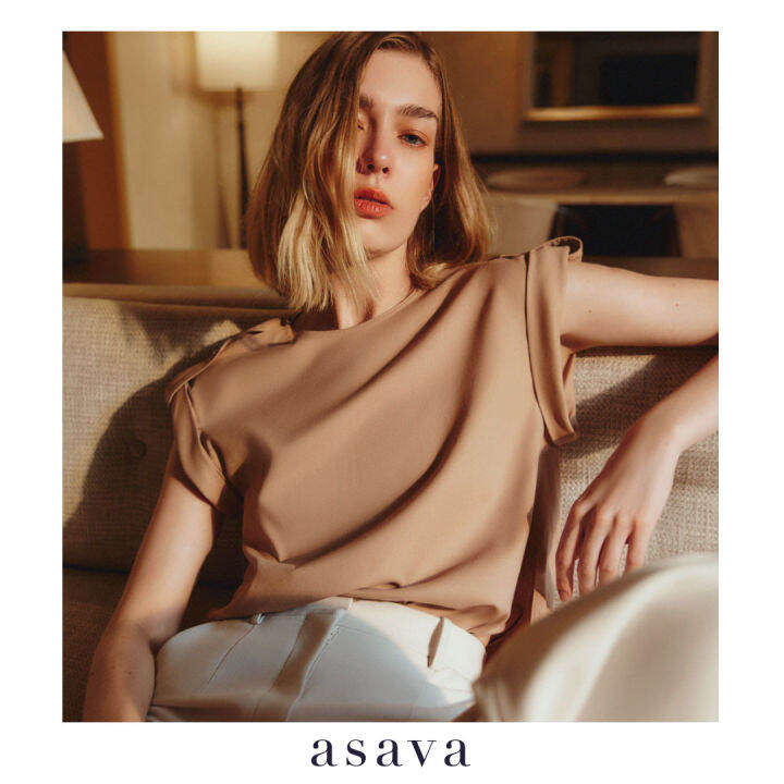 [asava aw22] Asava boxy t-shirt เสื้อผู้หญิง แขนสั้น ตกแต่งกระดุม คอกลม | Lazada.co.th