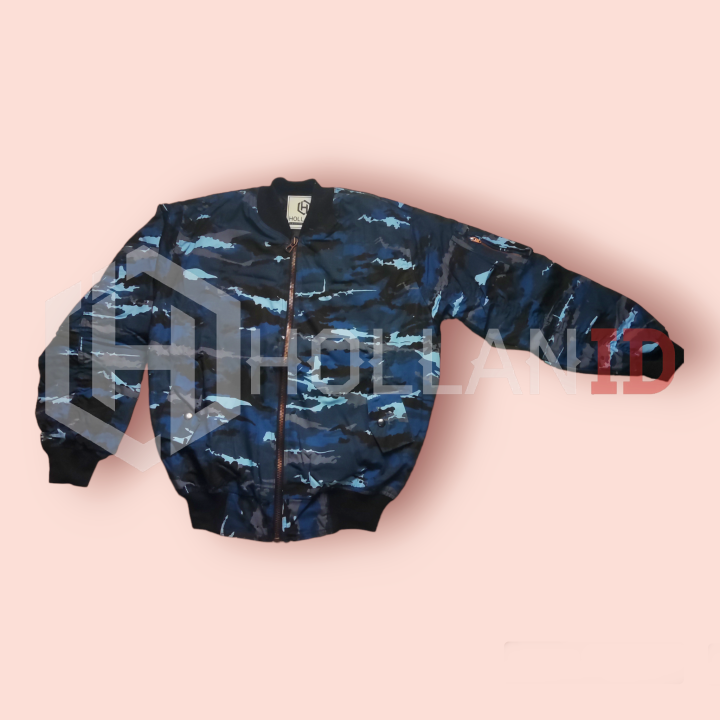 JAKET BOMBER TENTARA BIRU LORENG AU ANGKATAN UDARA / ARMY CAMO TACTICAL ...
