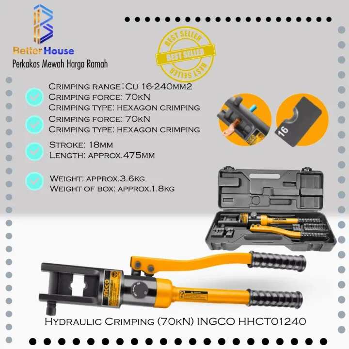 Hydraulic Crimping (70kN) INGCO HHCT01240 - Tang Press Skun Hidrolik ...