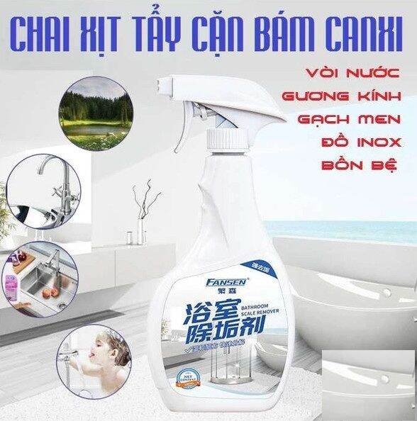 Chai xịt tẩy cặn canxi trên bồn rửa sứ, vòi rửa inox, vách kính, gạch ...