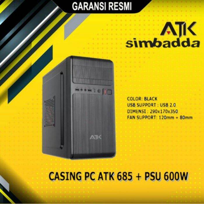 CASING PC KOMPUTER SIMBADDA ATK 685 + PSU 600W MIDDLE TOWER MATX RESMI ...